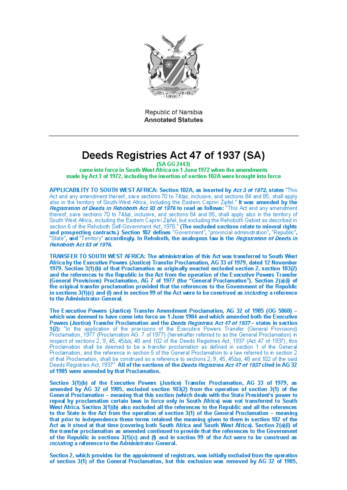 Deeds Registries Act 47 of 1937 - Deeds Registries Act 47 of 1937 (SA ...
