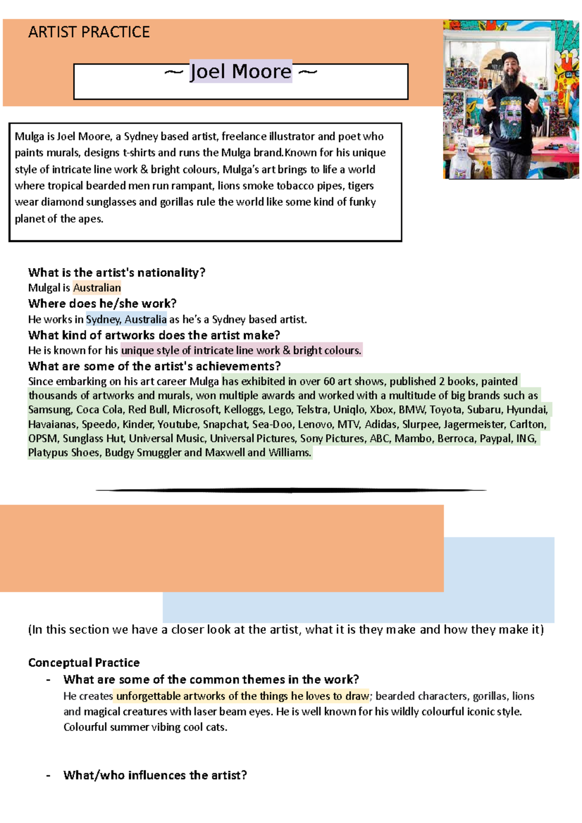 Artist Practice - inormaiton - ARTIST PRACTICE Mulga is Joel Moore, a ...