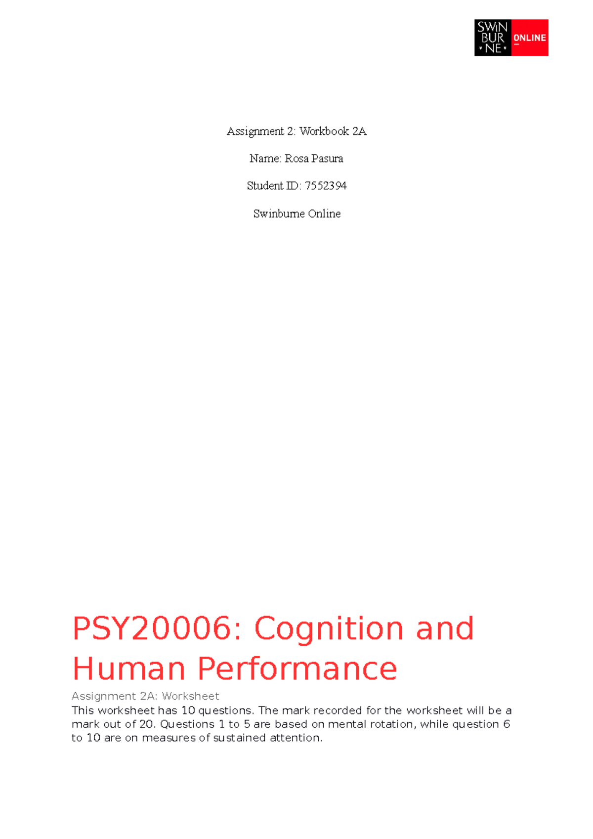 PSY2000 6 Assignment 2A Worksheet (1)-1 - Assignment 2: Workbook 2A ...