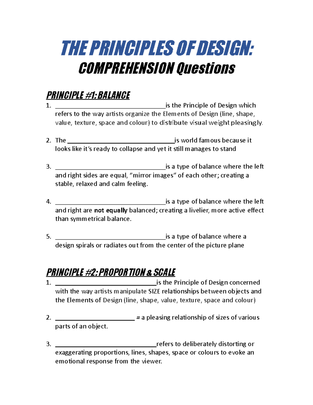 3B. Principles - Comprehension Questions - THE PRINCIPLES OF DESIGN ...