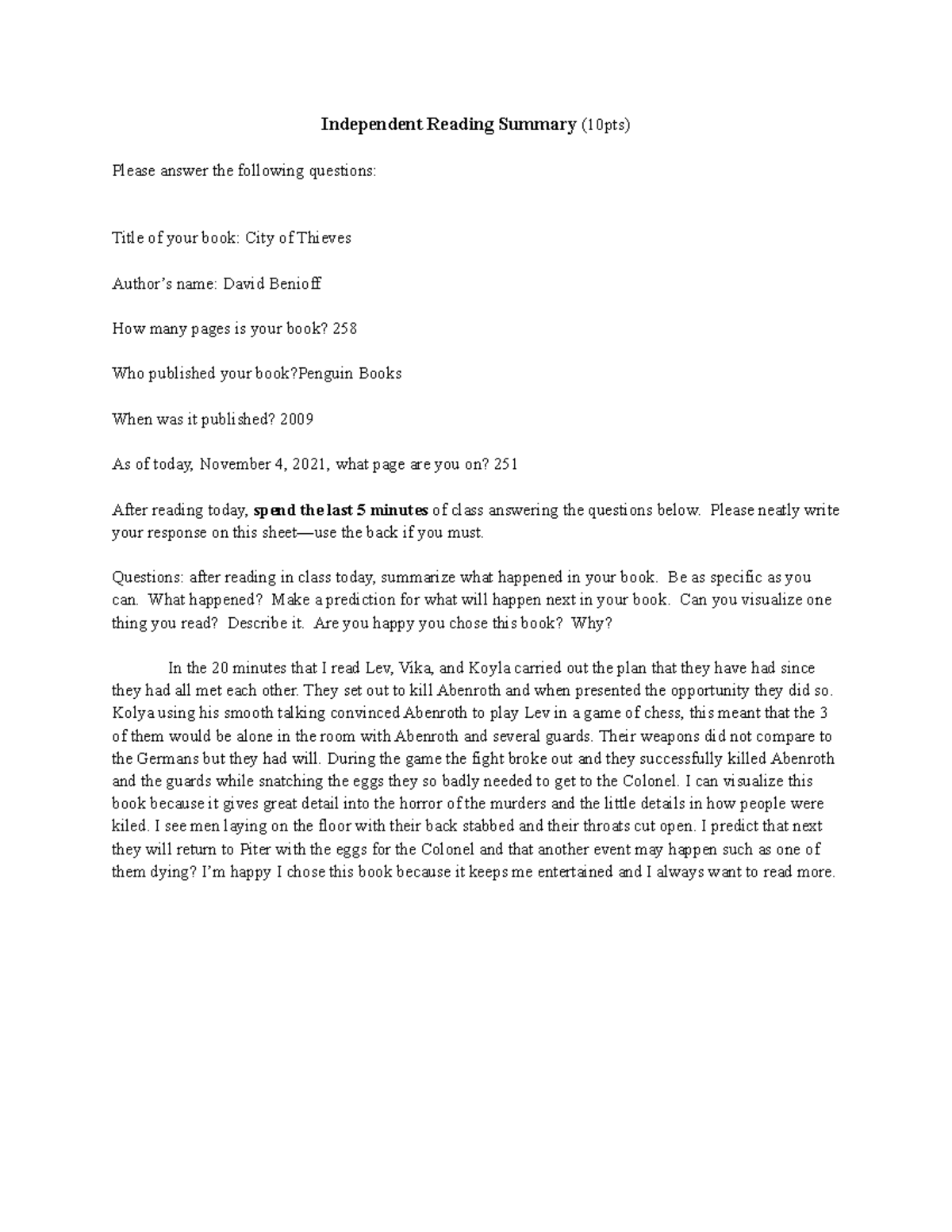 #5 of IRA Information and Questions - Independent Reading Summary ...