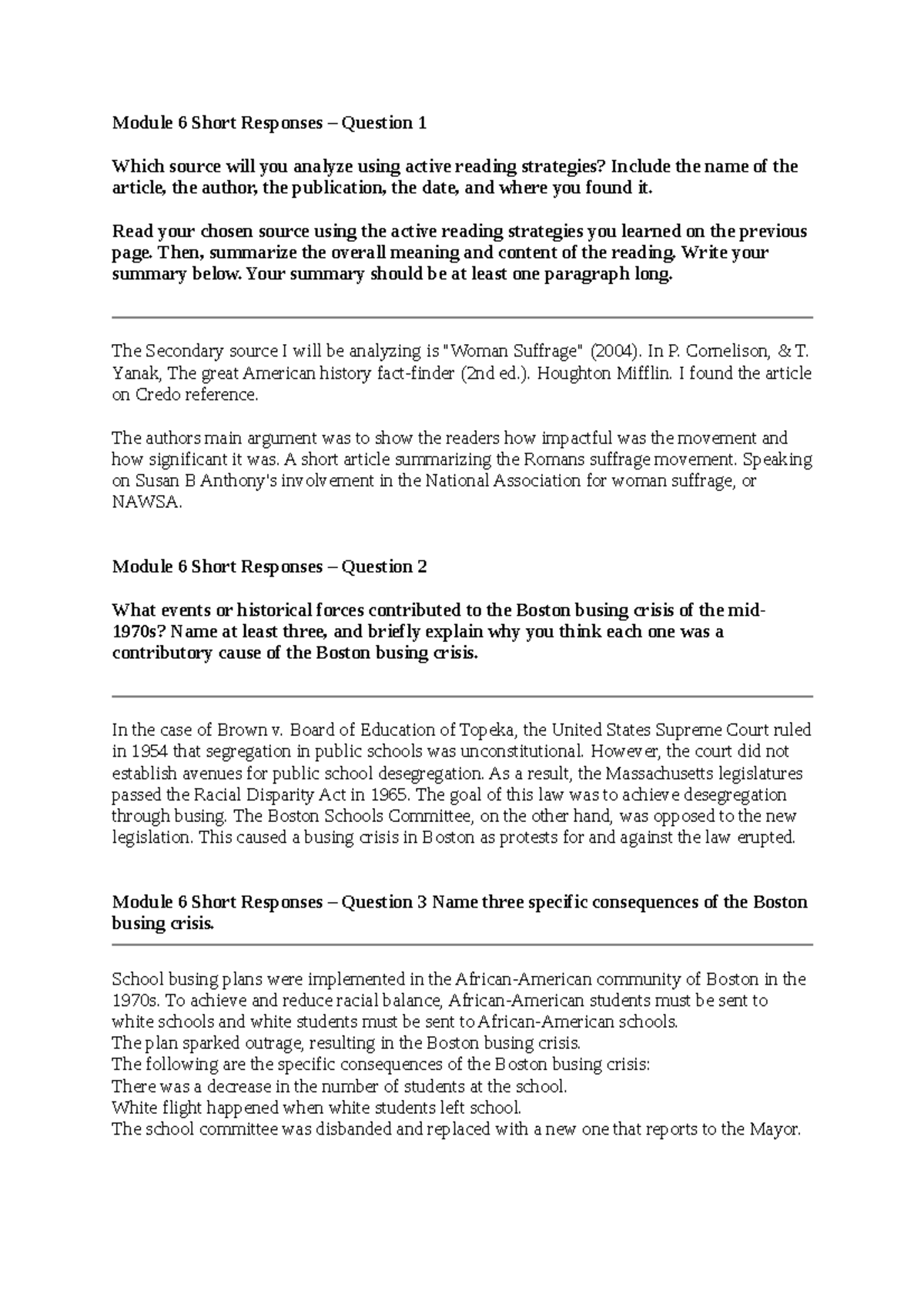 Applied History module 6 short response - Module 6 Short Responses ...