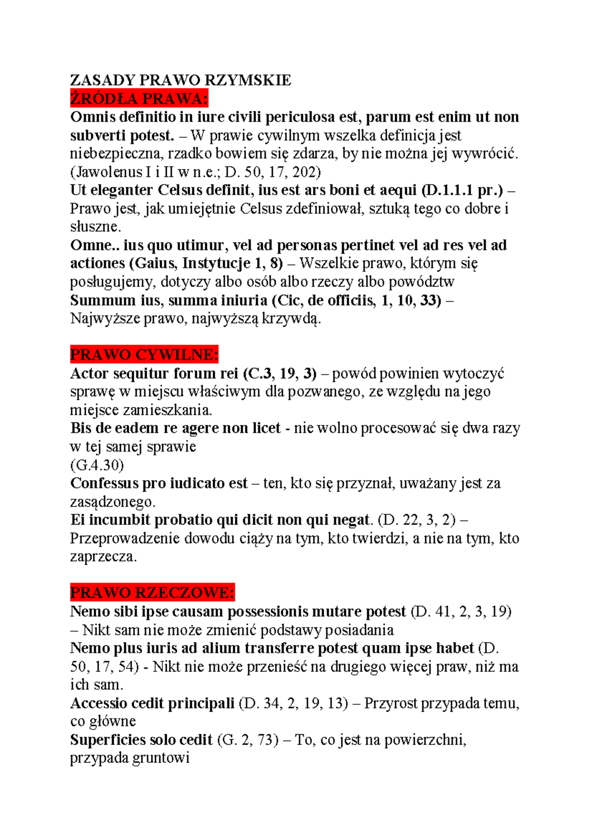 Zasady Prawo Rzymskie- przydatne do kazusów - ZASADY PRAWO RZYMSKIE ...