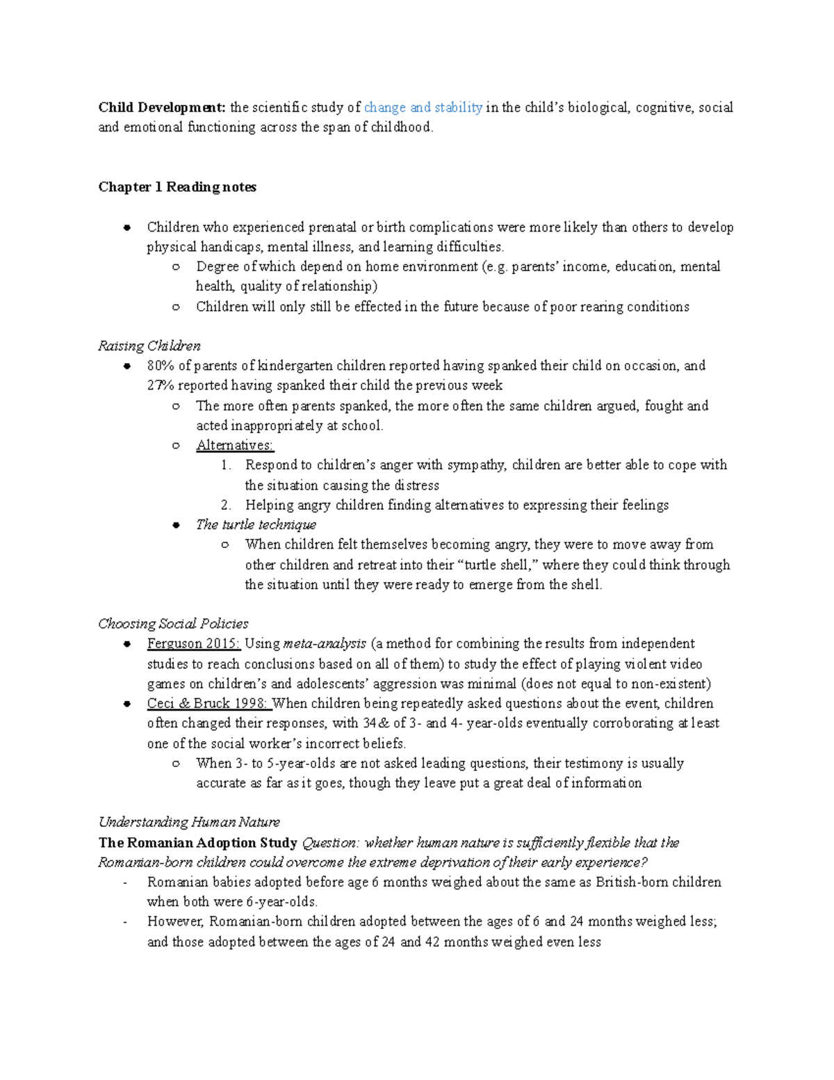 PS 241 Reading Notes - Child Development: the scientific study ofchange ...