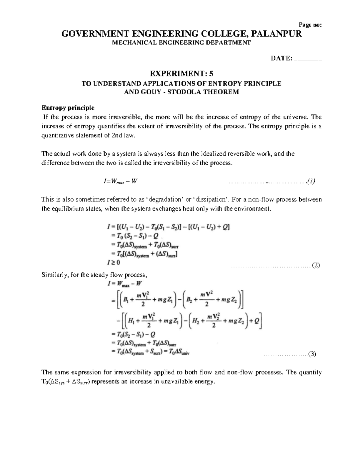 Practical 5 GOUY - Stodola Theorem - GOVERNMENT ENGINEERING COLLEGE ...