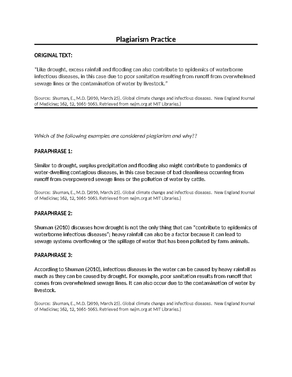 Plagiarism Practice Ytfytfytfytf Plagiarism Practice Original Text “like Drought Excess