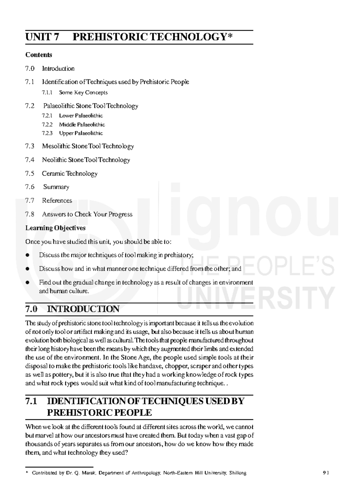 Unit-7 - 9 1 UNIT 7 PREHISTORIC TECHNOLOGY* Contents 7 Introduction 7 ...
