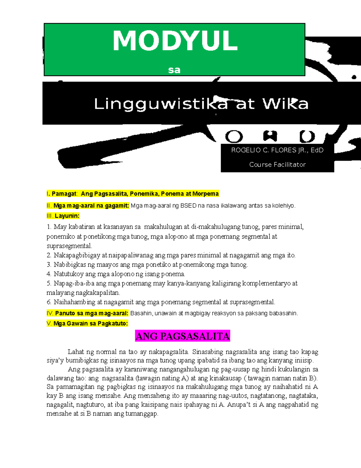 Lesson-2 - KEP UP - I**. Pamagat** : Ang Pagsasalita, Ponemika, Ponema ...