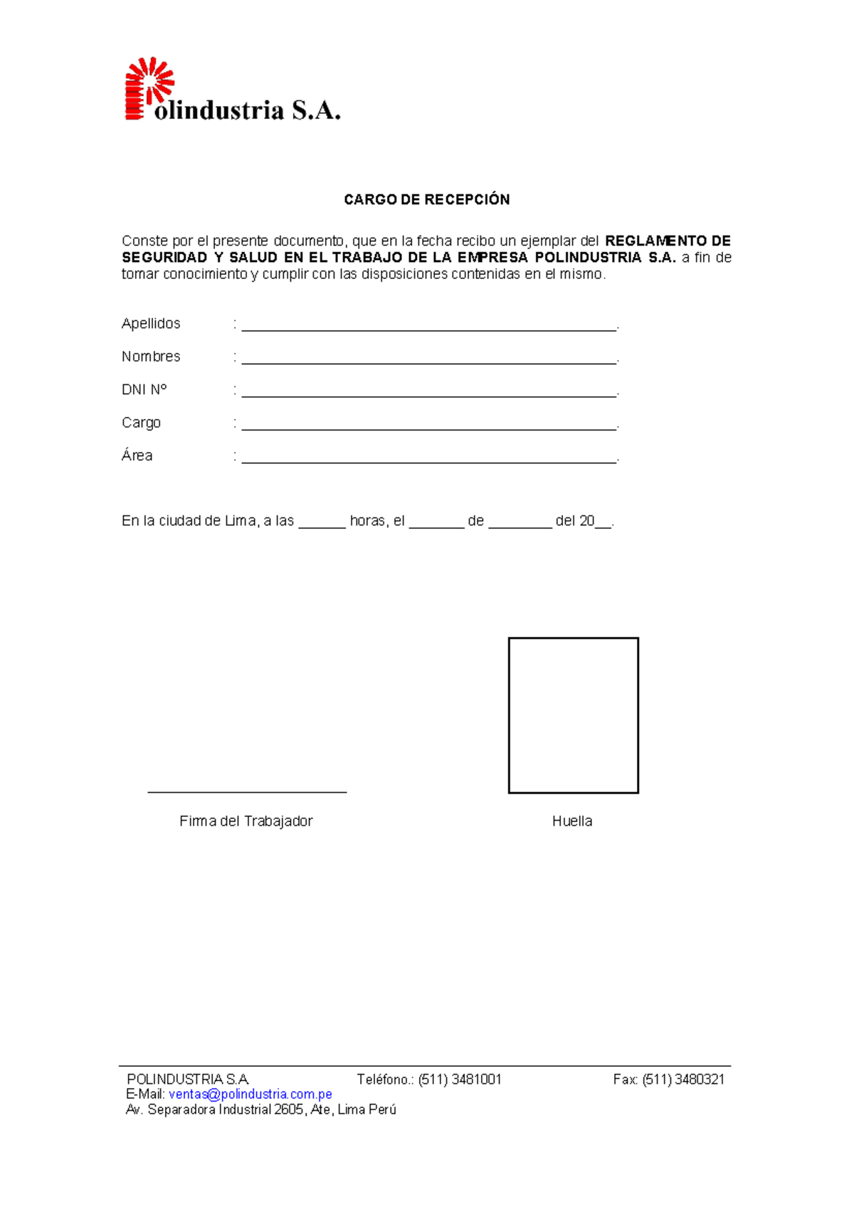 Formato 3-Cargo Risst - dejame descargar - CARGO DE RECEPCIÓN Conste por el presente documento ...