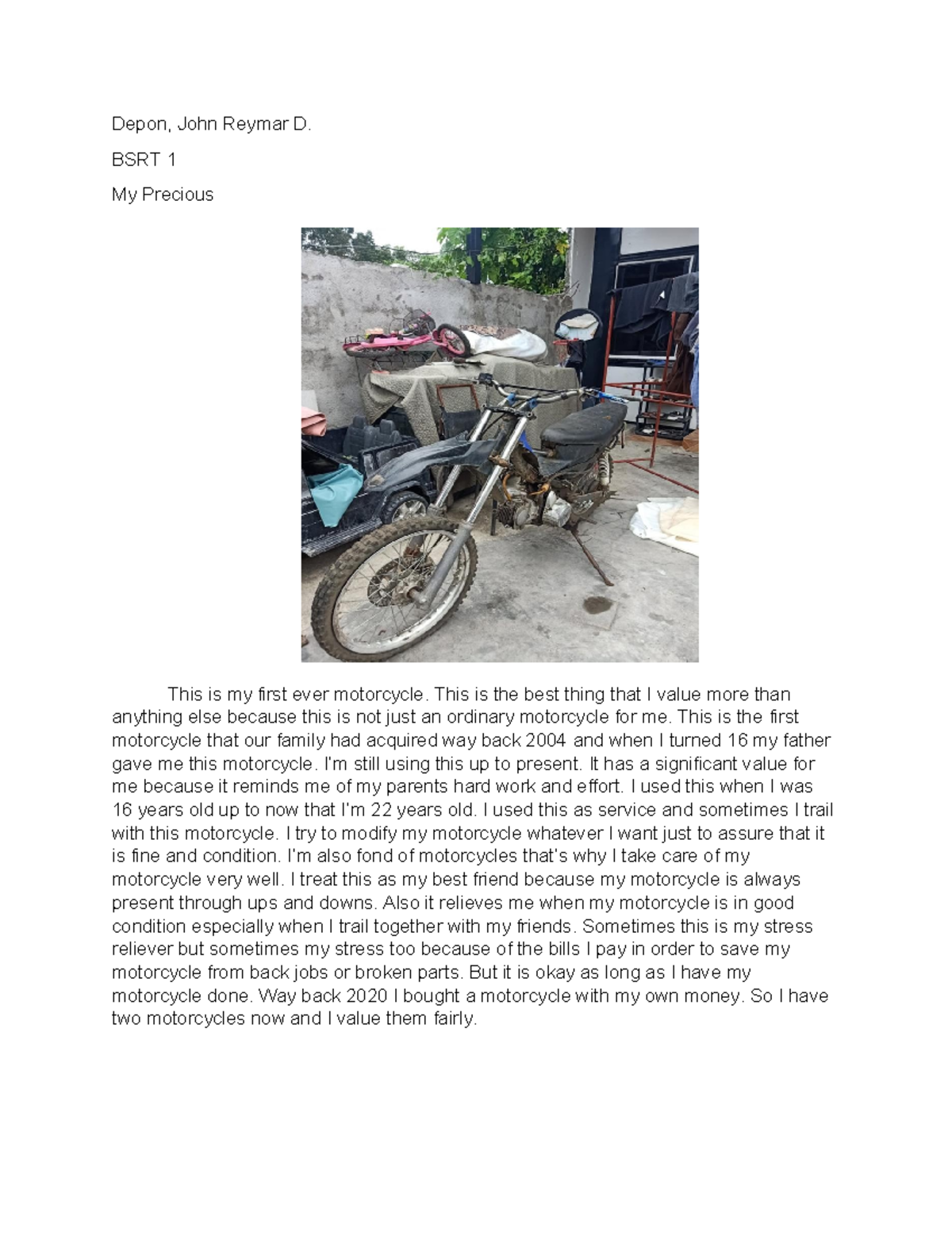 My Precious - nonr - Depon, John Reymar D. BSRT 1 My Precious This is ...