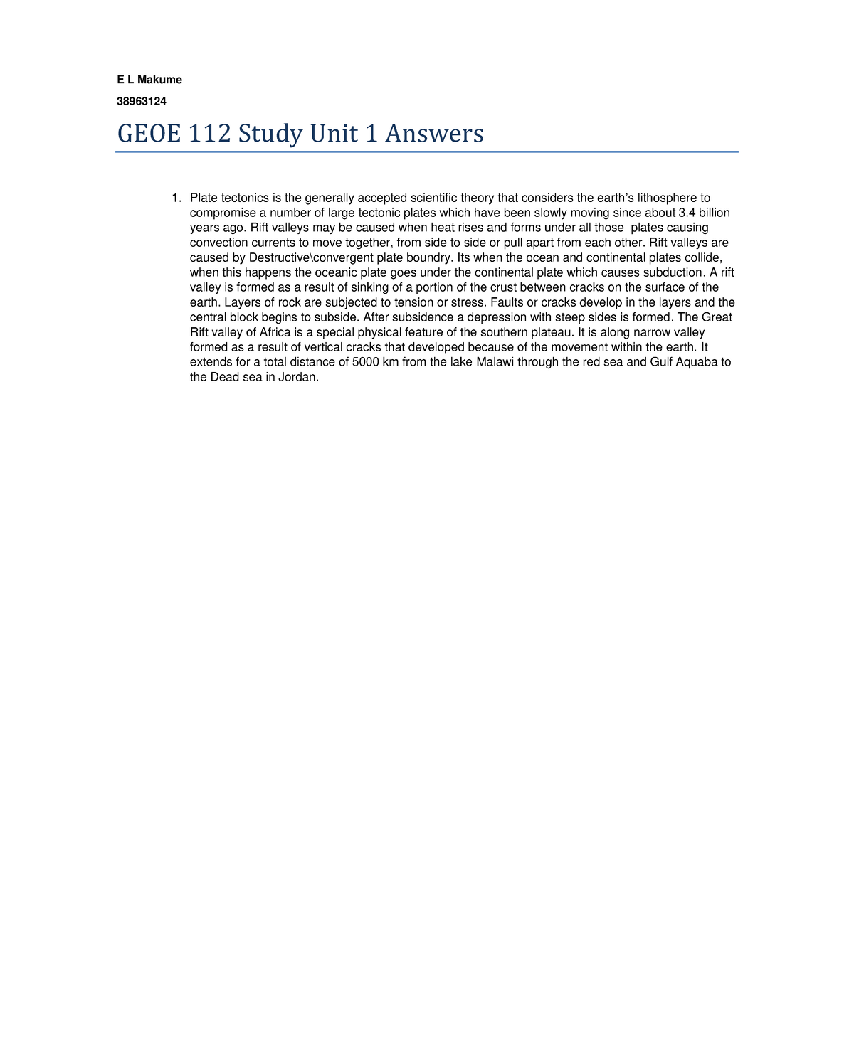 GEOE 112 Revision Answers - E L Makume 38963124 GEOE 112 Study Unit 1 ...