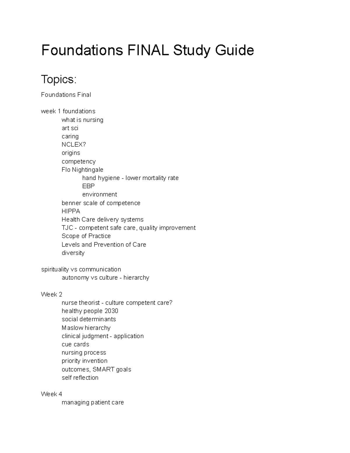 Foundations Final review - Foundations FINAL Study Guide Topics ...