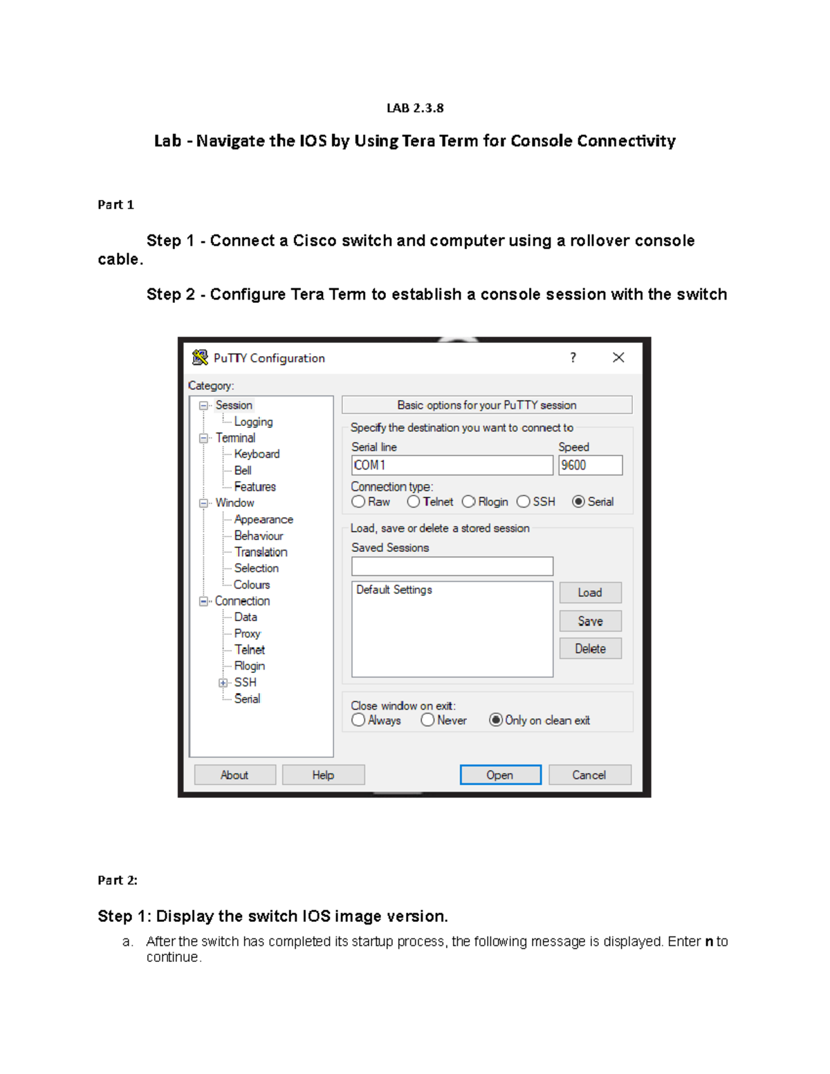 LAB 2 - Navigate the IOS by Using Tera Term for Console Connectivity - LAB 2. Lab - Navigate the ...