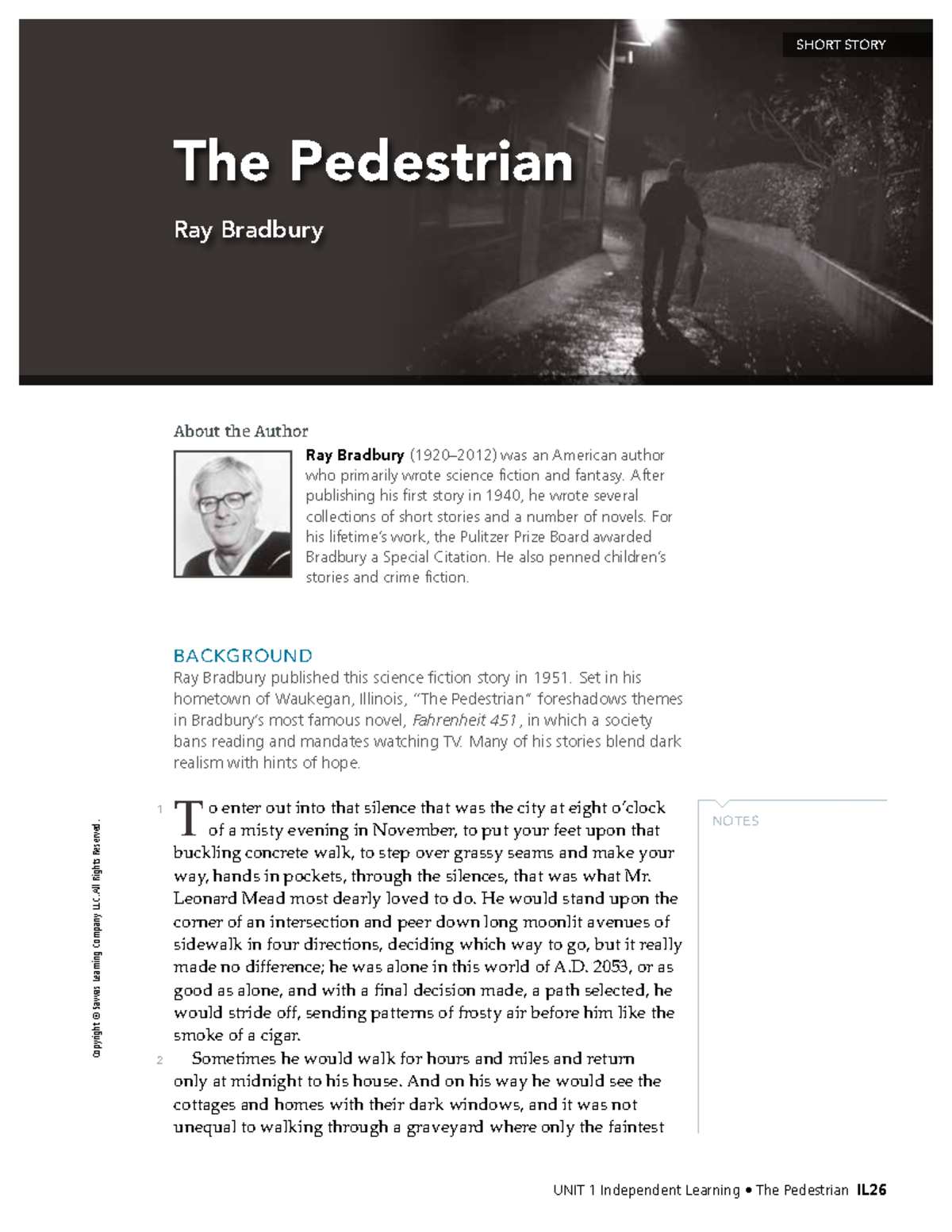 The Pedestrian by Ray Bradbury - SHORT STORY ####### Copyright © Savvas ...