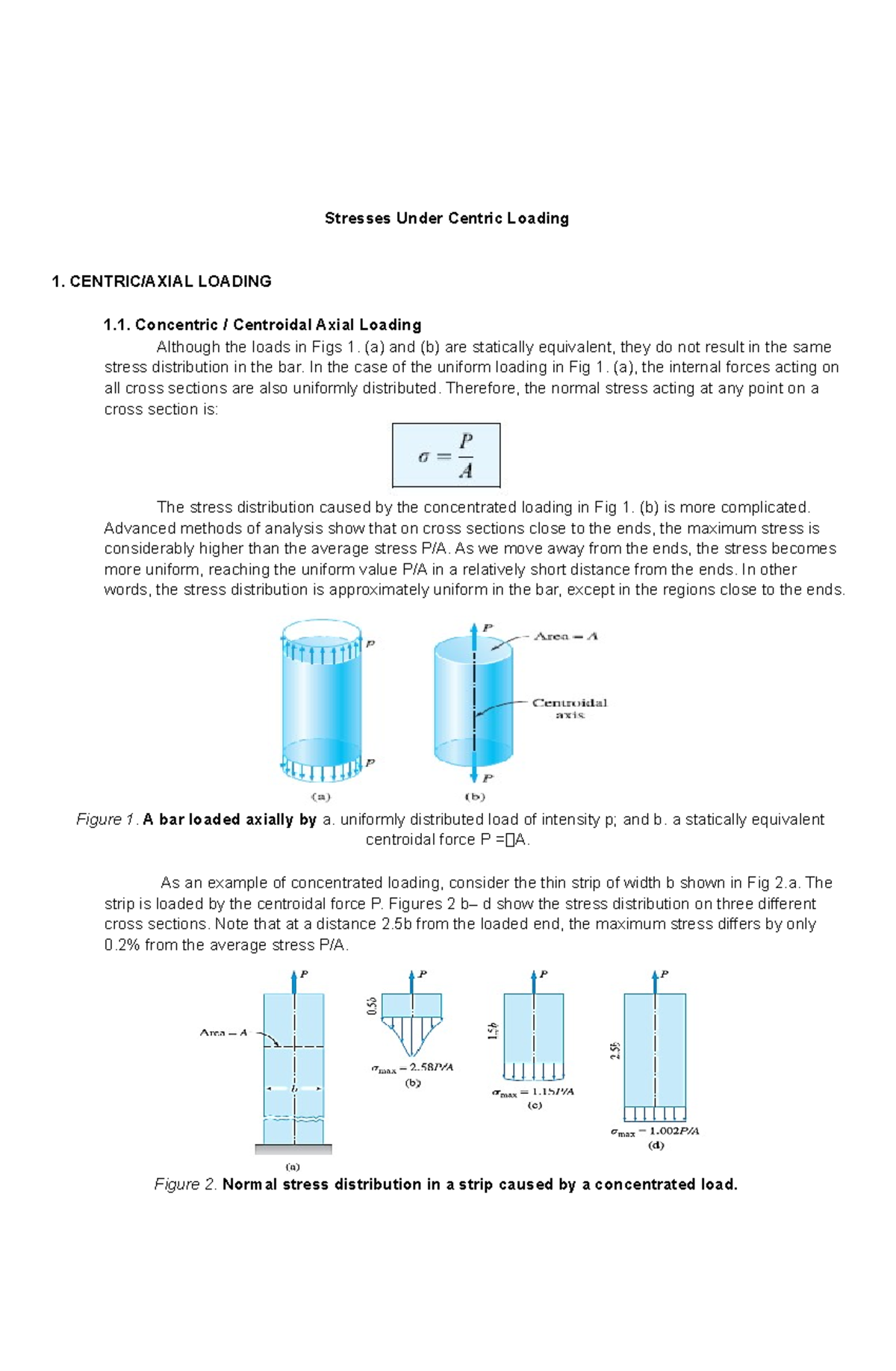 Stresses Under Centric Loading - CENTRIC/AXIAL LOADING Concentric ...