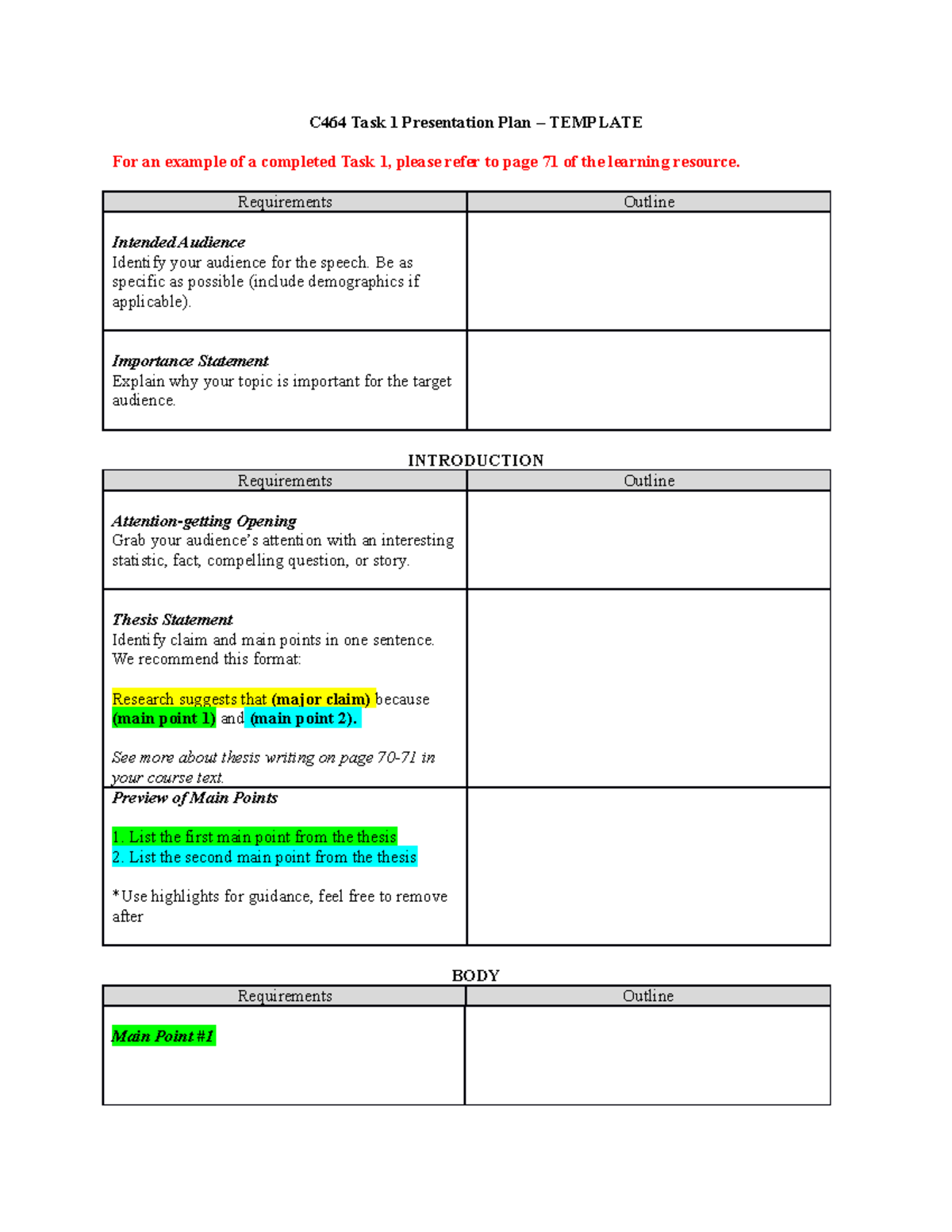 C464 Task 1 Template - C464 Task 1 Presentation Plan – TEMPLATE For an ...