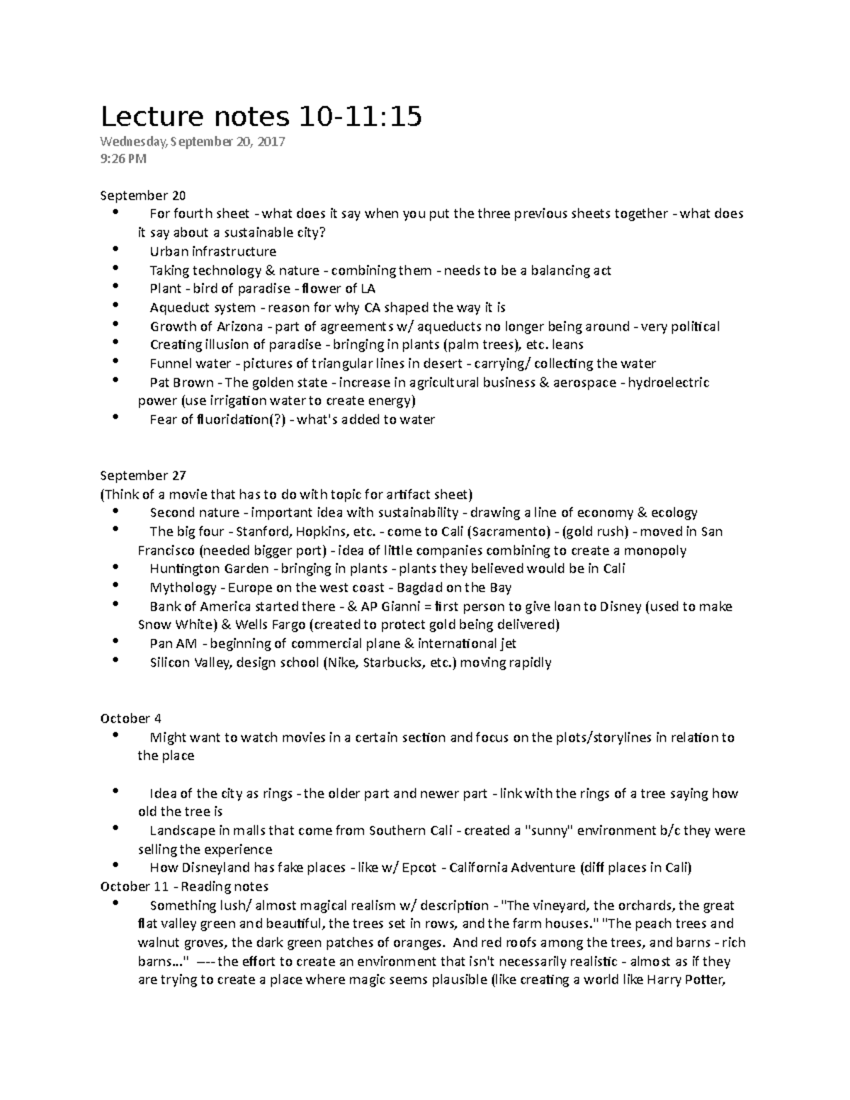 Cali Sustain - Lecture notes 1-15 - Lecture notes 10-11: Wednesday ...