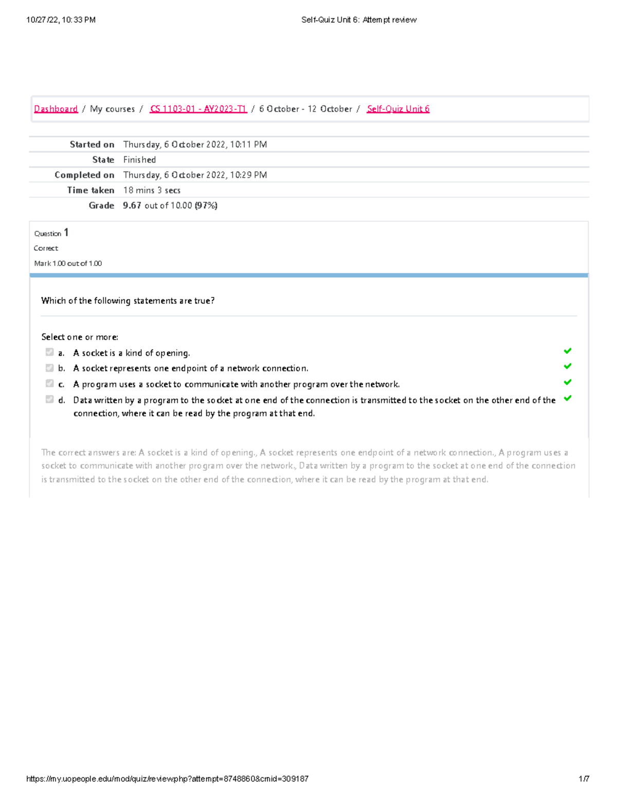 Self Quiz Unit 6 Attempt Review Started On Thursday 6 October 2022 10 11 Pm State Finished