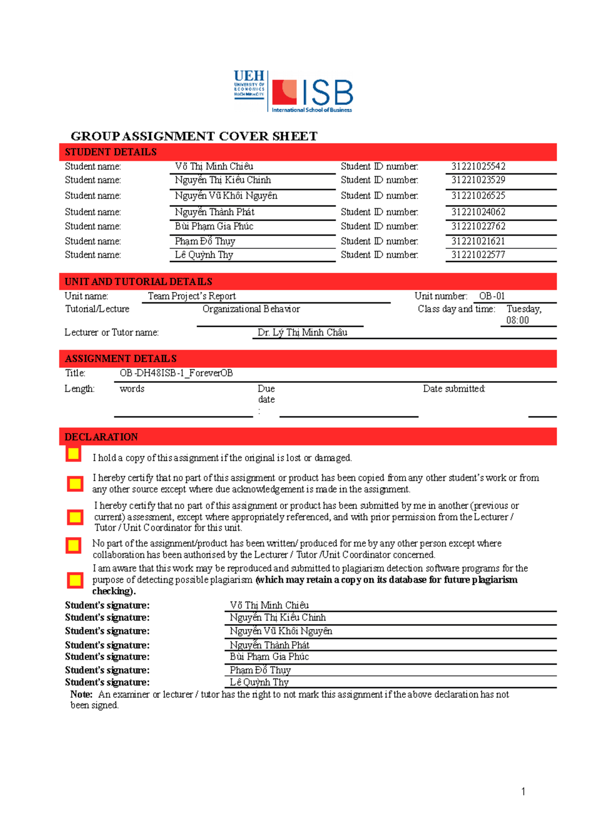 OB Report ( Draft) - jkhjfh - GROUP ASSIGNMENT COVER SHEET STUDENT ...
