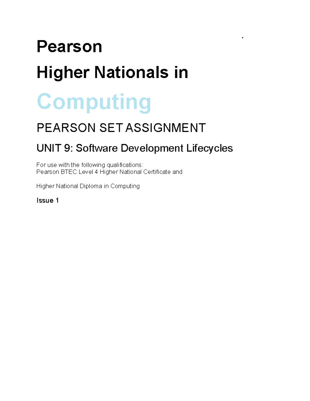 Assignment 01 Unit 9 - Software Development Lifecycles - Pearson Higher Nationals in Computing ...