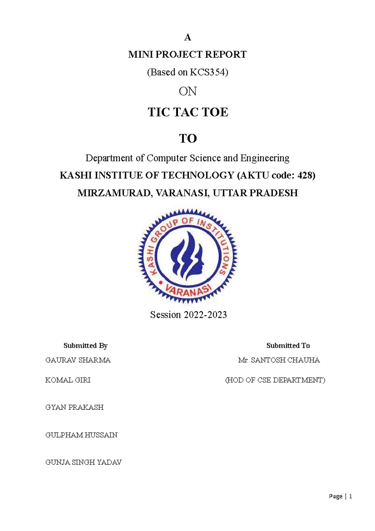 Synopsis of web music player final 2 - Page | 1 A MINI PROJECT REPORT (Based on KCS354) ON TIC ...