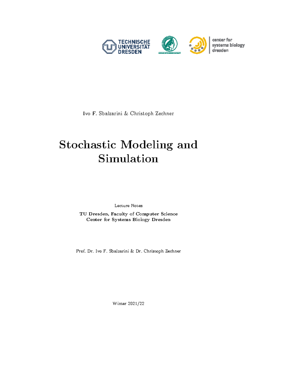Stochastic modeling and simulation - Ivo F. Sbalzarini & Christoph ...