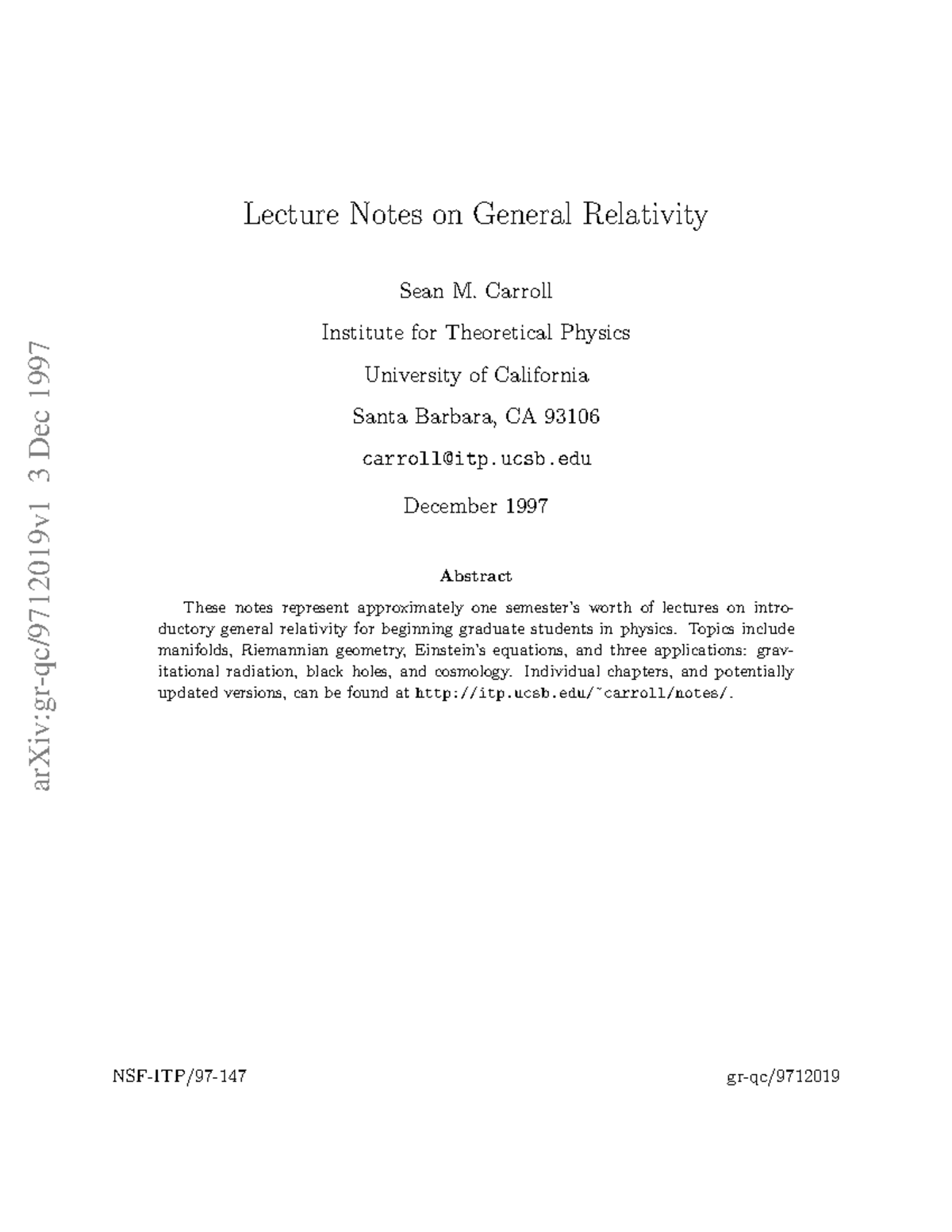 Lecture notes on Relativity Sean Carroll - arXiv:gr-qc/9712019v1 3 Dec ...