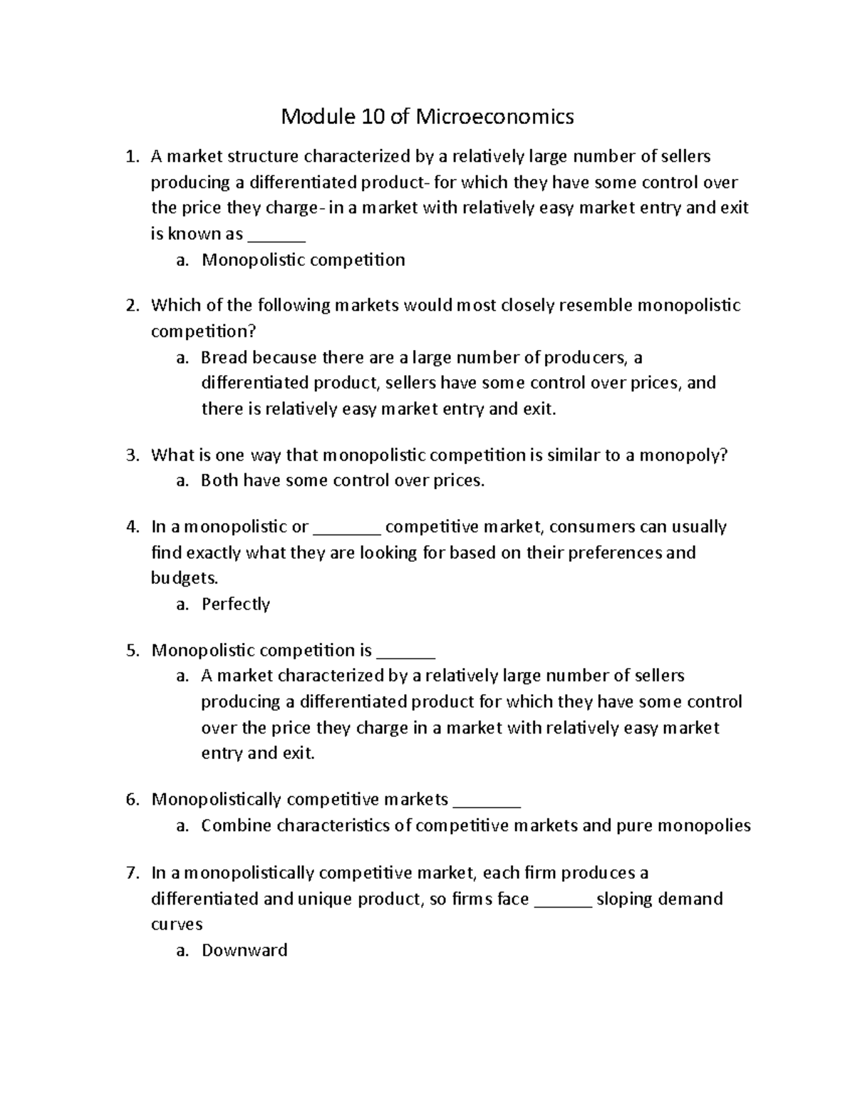 All Module 10 parts Microeconomics - A market structure characterized ...