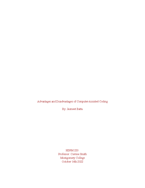 Advantages and Disadvantages of Computer-Assisted Coding Paper - With ...