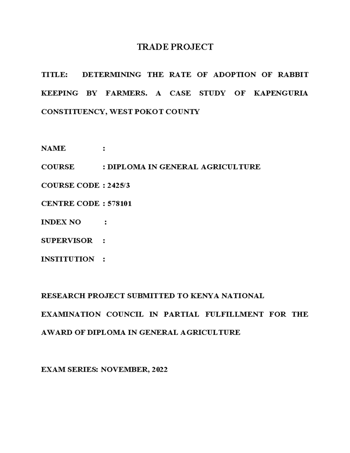 Determining THE RATE OF Adoption OF Rabbit Keeping BY Farmers. A CASE ...