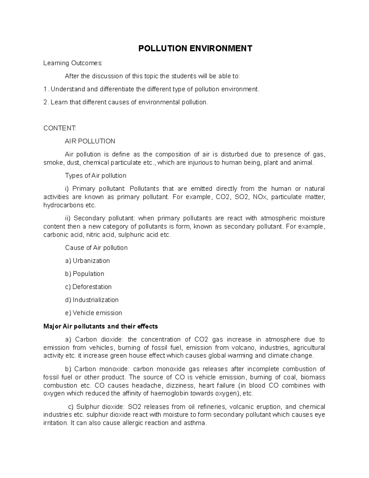 Lecture 5 - nothing - POLLUTION ENVIRONMENT Learning Outcomes: After ...