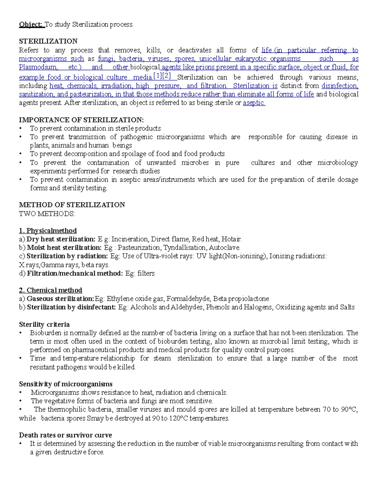 Sterilization lab - Goodluck - Object: To study Sterilization process. STERILIZATION Refers to ...