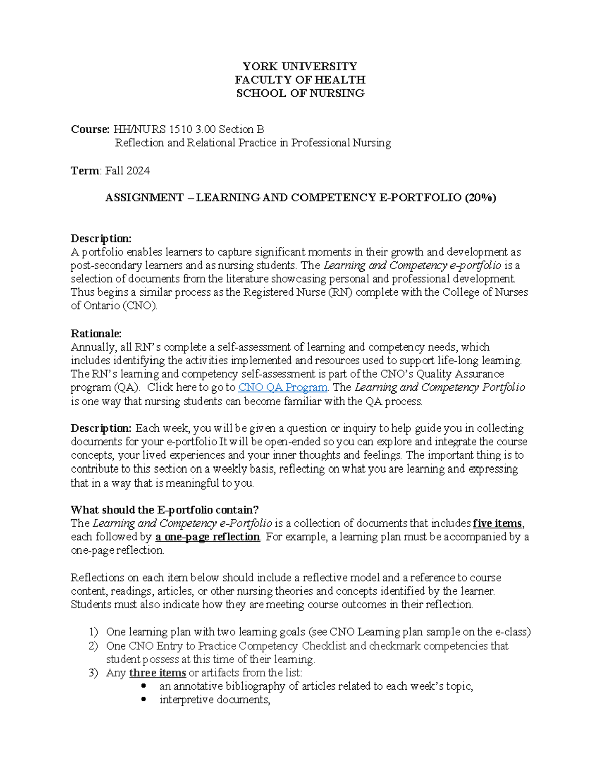 Learning and Competency e-portfolio Instructions - YORK UNIVERSITY ...