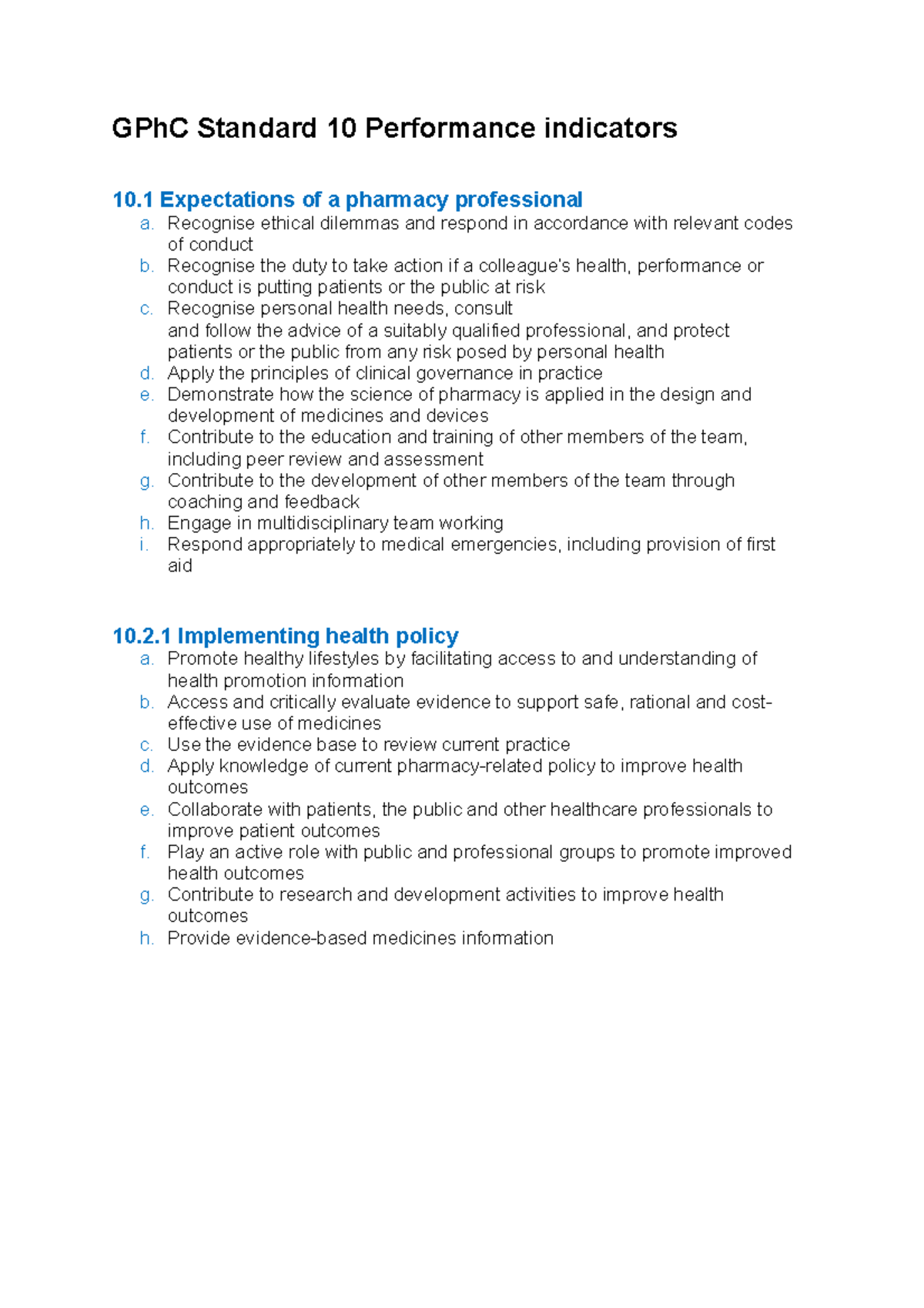 GPh C Standard 10 Performance Indicators - Recognise ethical dilemmas ...