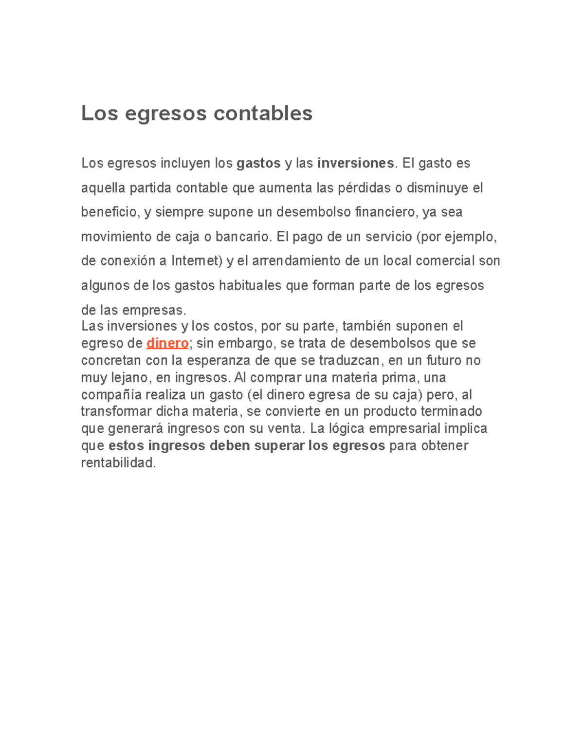 Los egresos contables - El gasto es aquella partida contable que ...