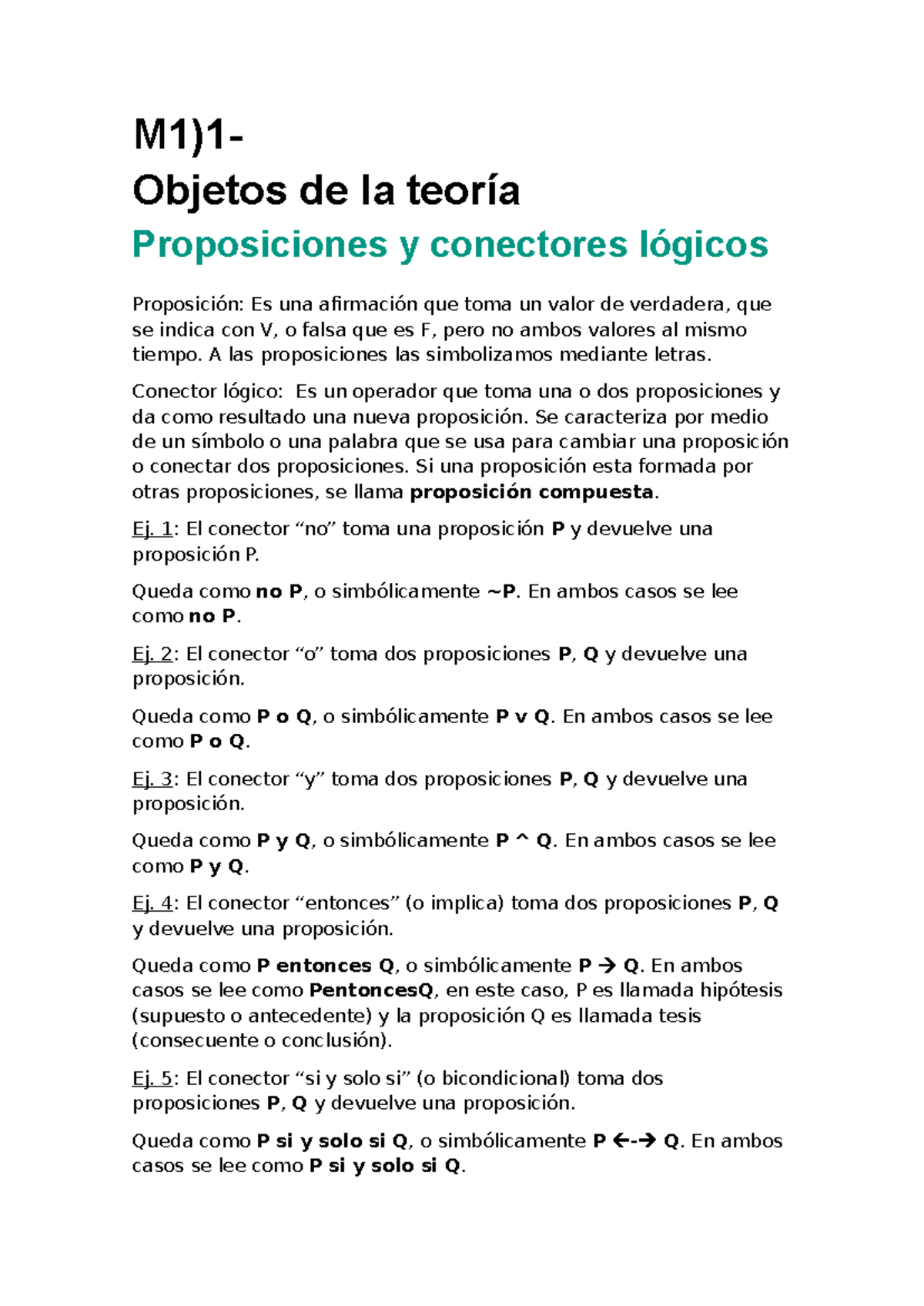 Lógica simbólica - Es un resúmen de los modulos 1 y 2 - M1)1- Objetos ...