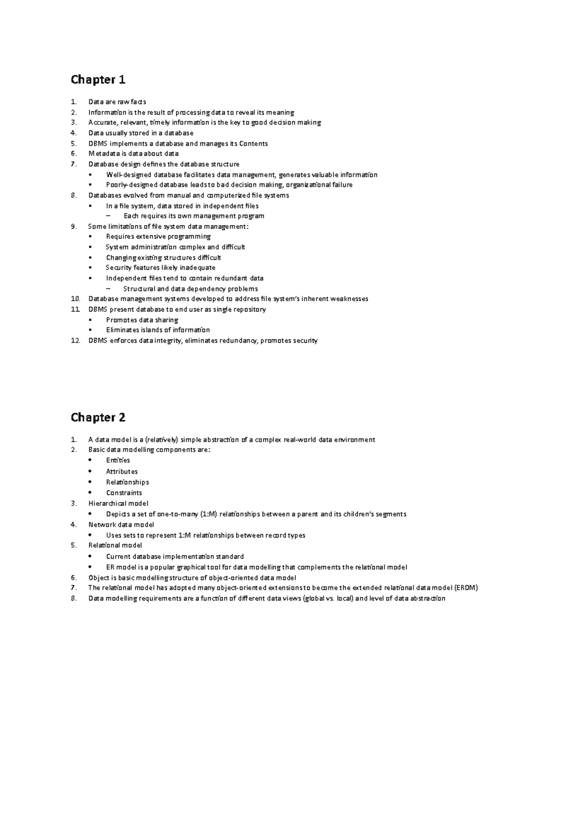 All Notes Summary - Chapter 1 Data are raw facts Information is the ...