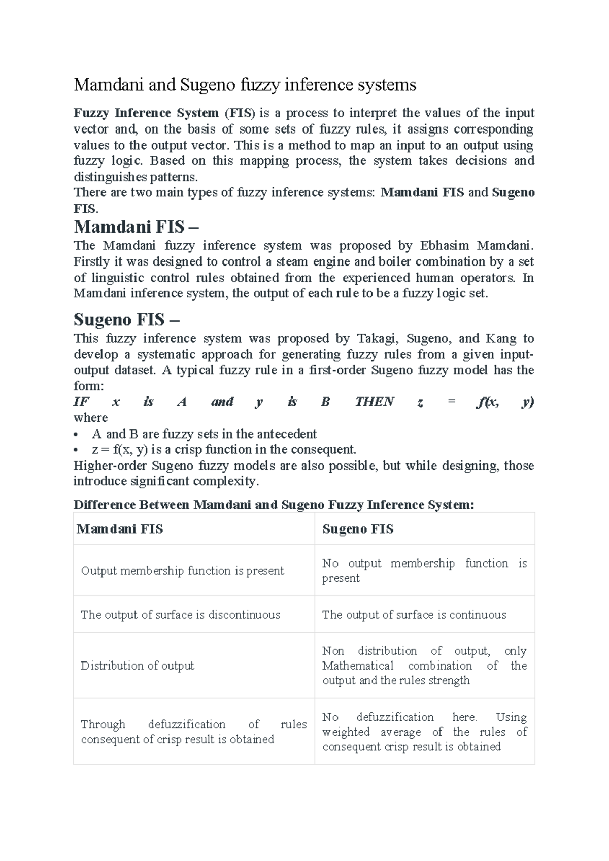 Mamdani And Sugeno Fuzzy Inference Systems This Is A Method To Map An Input To An Output Using