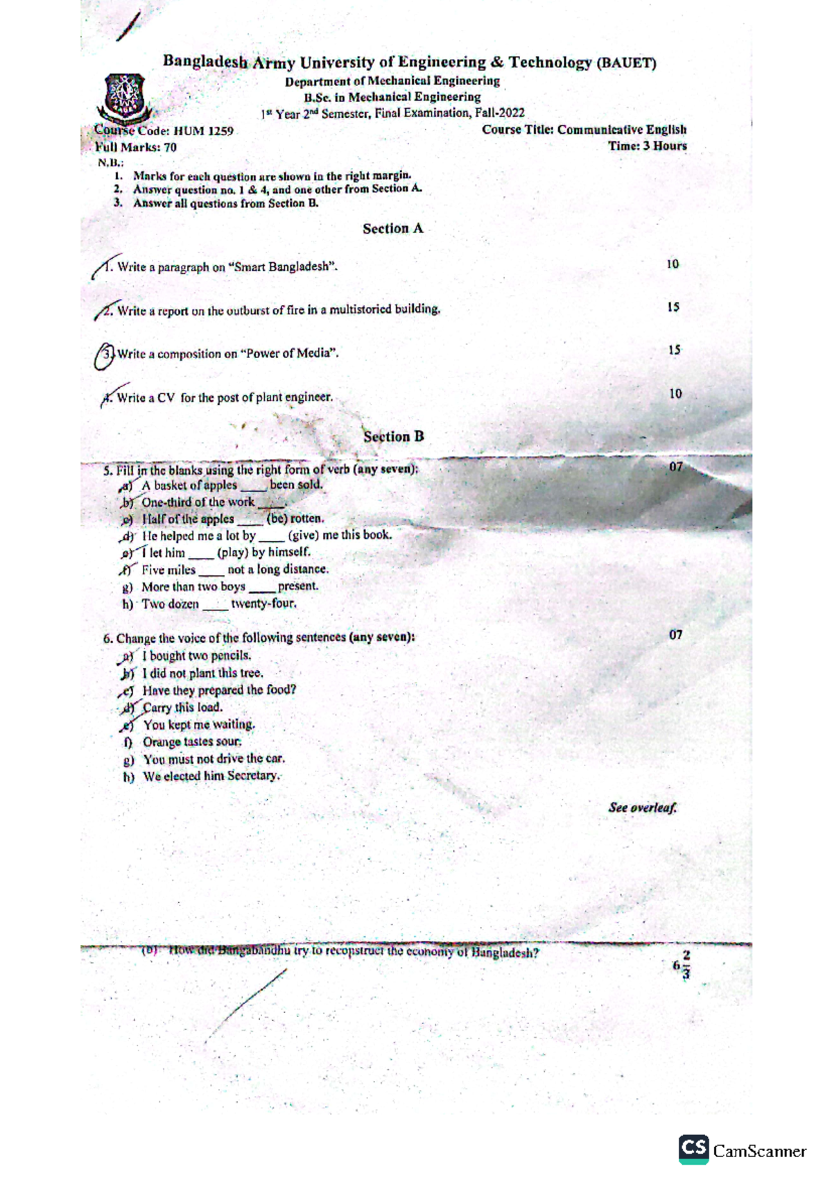 1st year 2nd semester fall 22 questions - Mechanical Engineering - Studocu