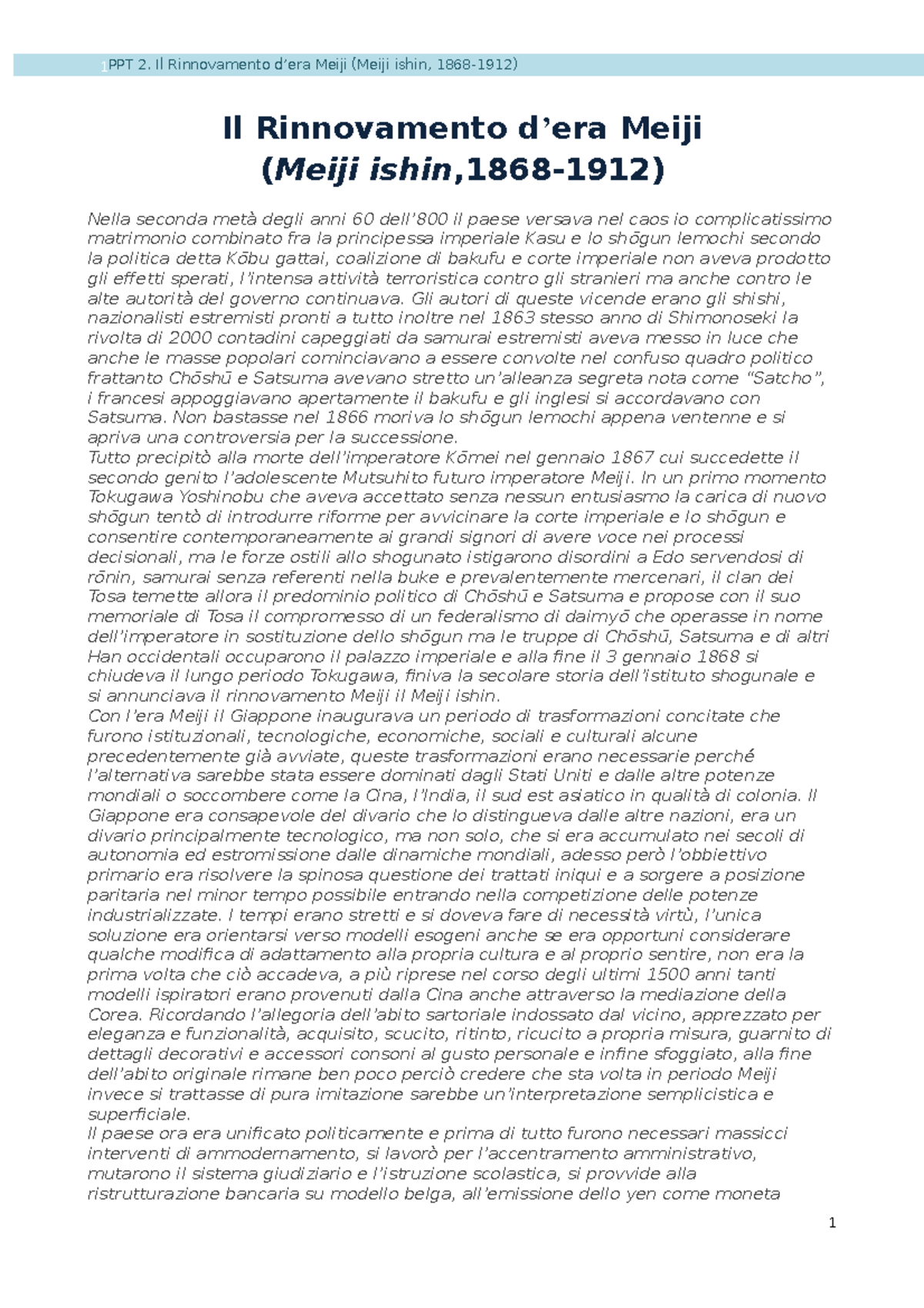 LEZIONE 2 PPT IL RINNOVAMENTO MEIJI - Il Rinnovamento d’era Meiji (Meiji ishin,1868-1912) Nella ...