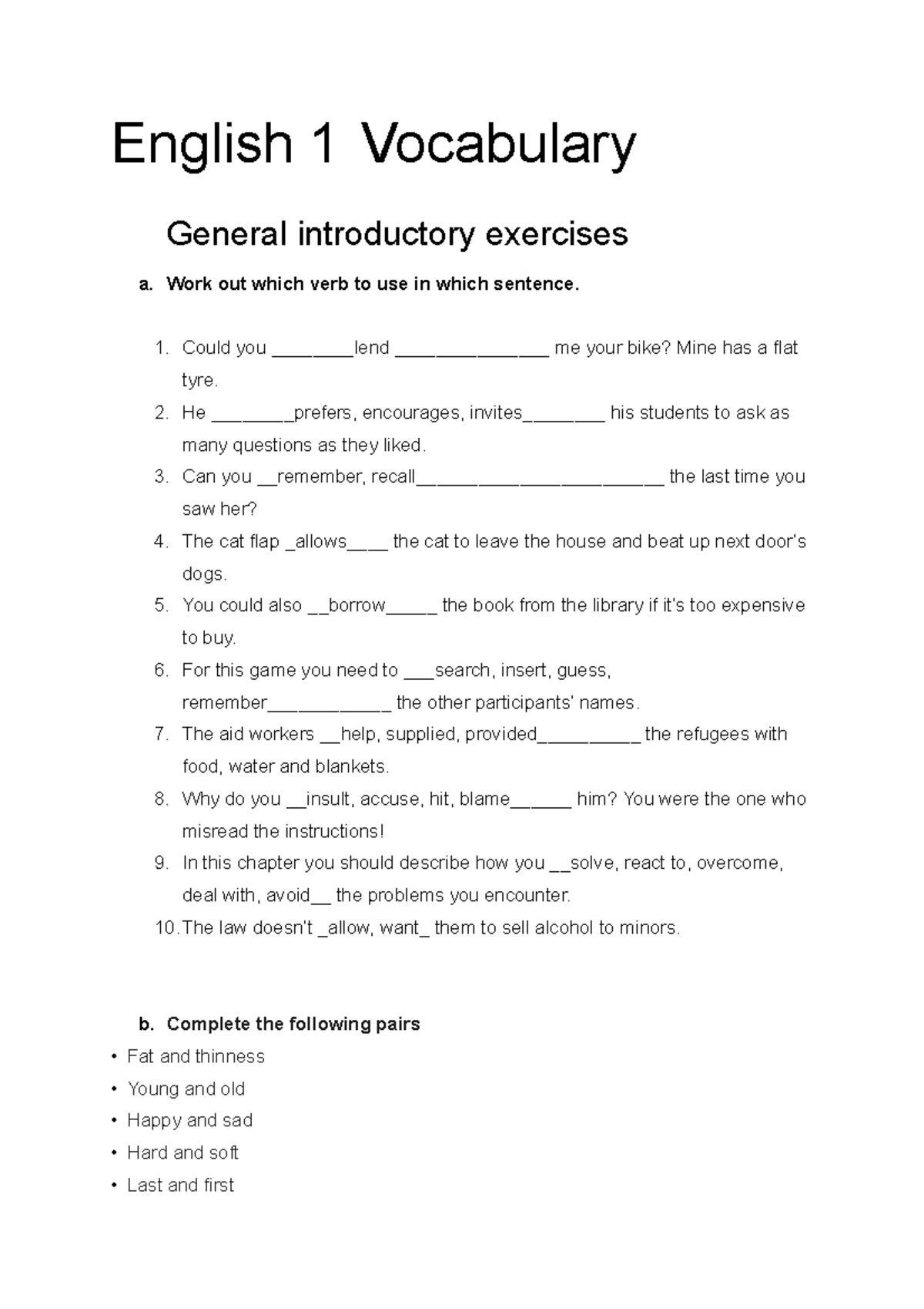 English 1 general vocabulary - English 1 Vocabulary General ...