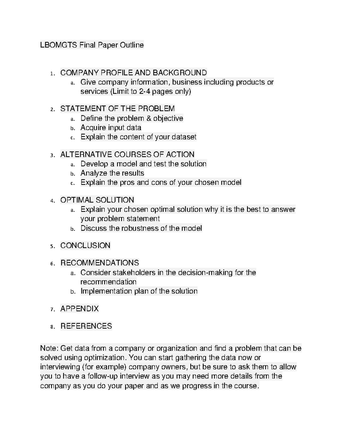 L Bomgts Final Paper Outline - LBOMGTS Final Paper Outline 1. COMPANY PROFILE AND BACKGROUND a ...