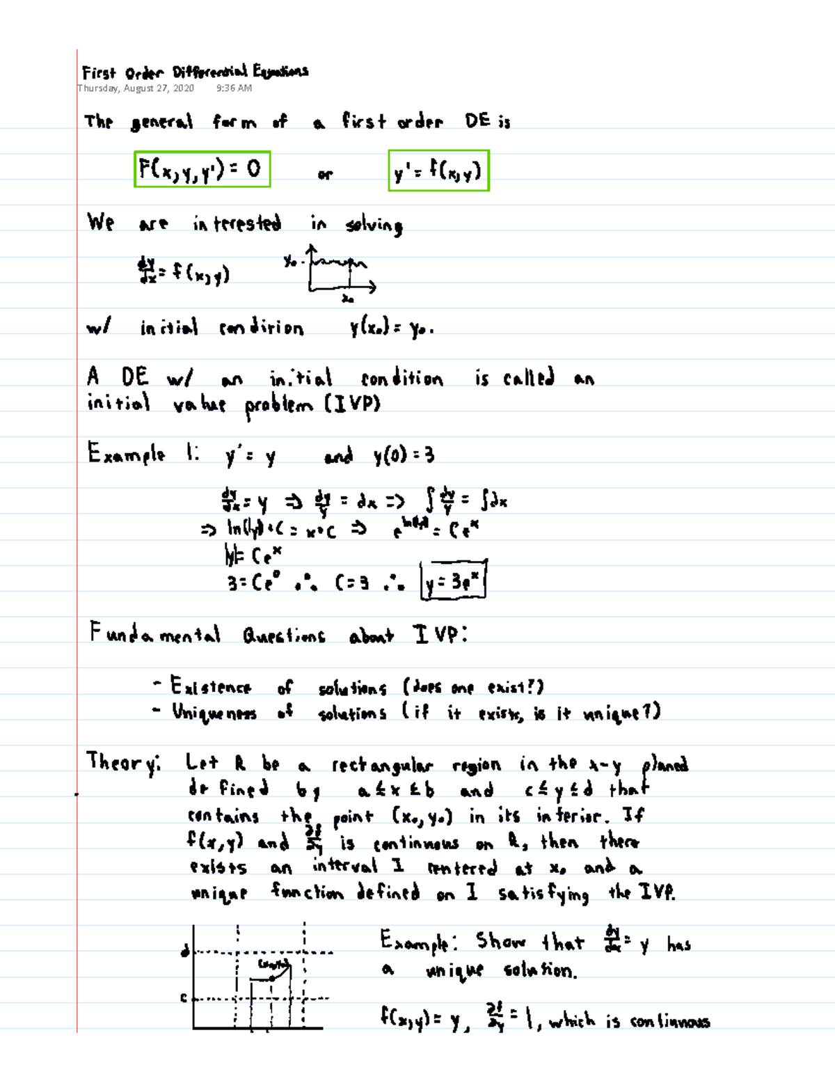 2 First Order ODEs - Math 353 with Kocic - Math 353 - Thursday, August ...