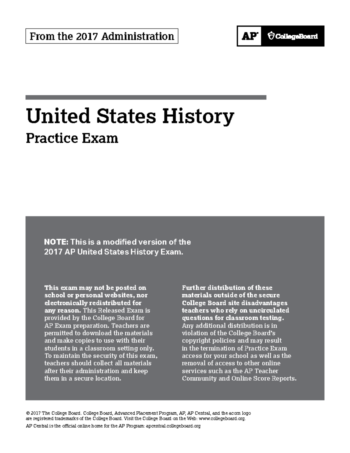 Ap united states history 2017 practice exam - )URP WKH $GPLQLVWUDWLRQ ...