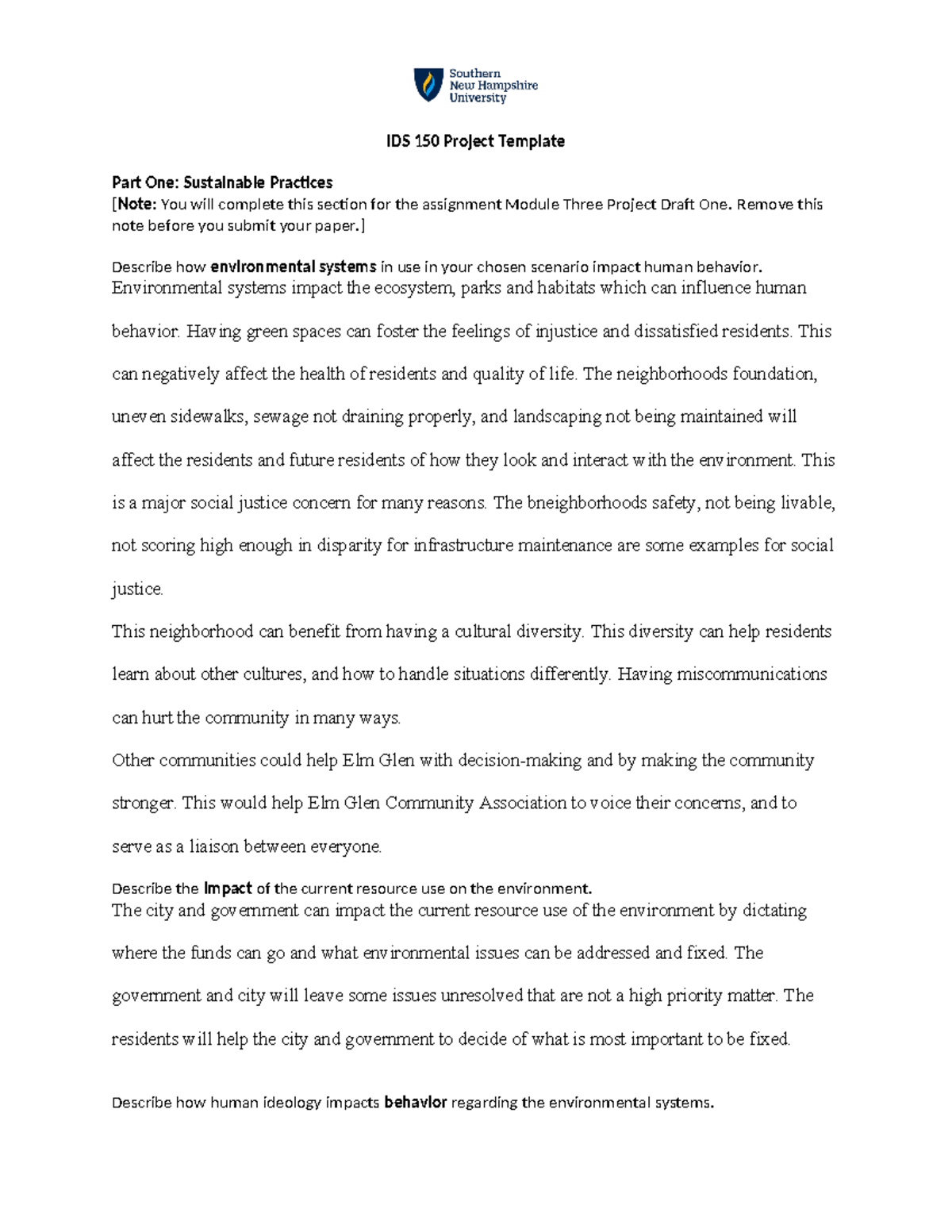 IDS-105 Module 7 Project 1 Finale Paper - IDS 150 Project Template Part ...