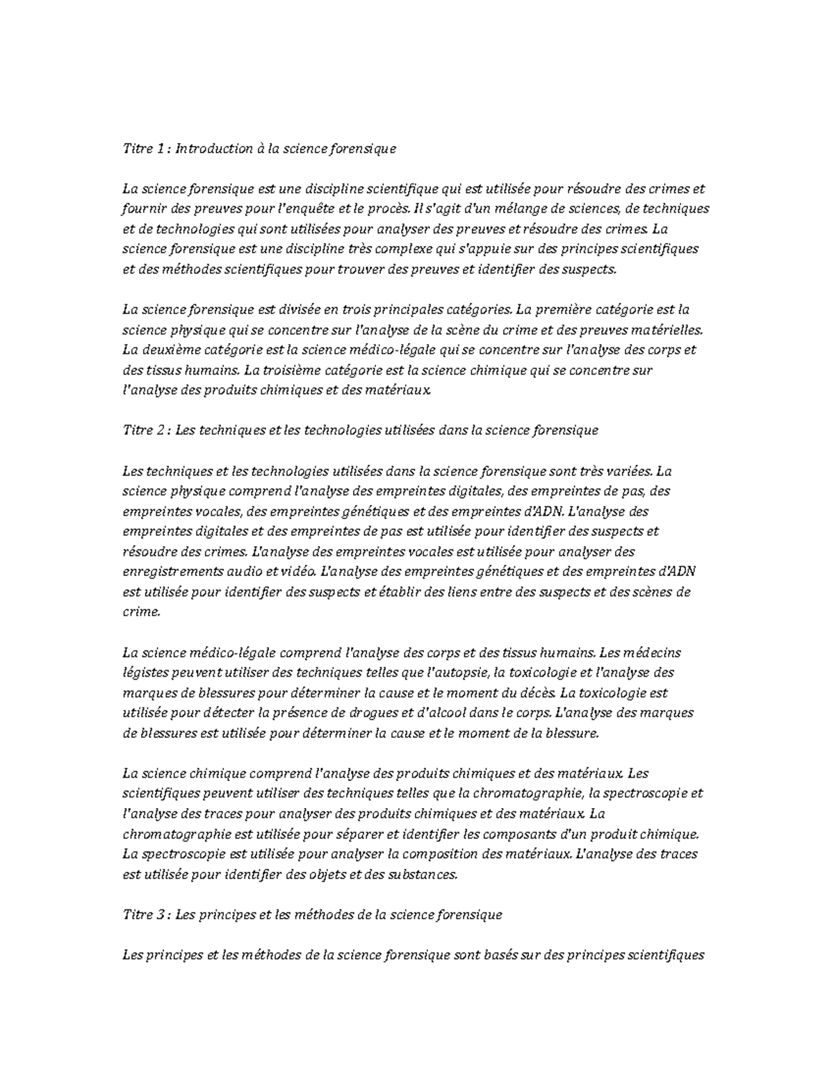 Forensic Science Study Notes - Titre 1 : Introduction à la science ...