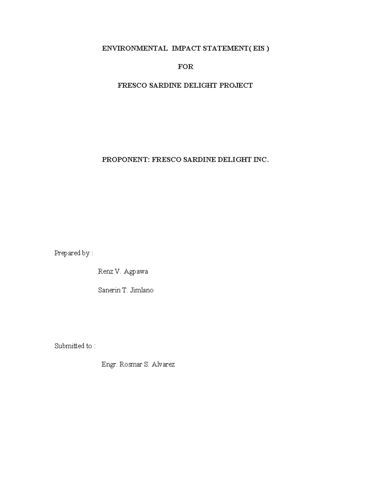 EIS sanirenz - Initial environmental examination - ENVIRONMENTAL IMPACT ...