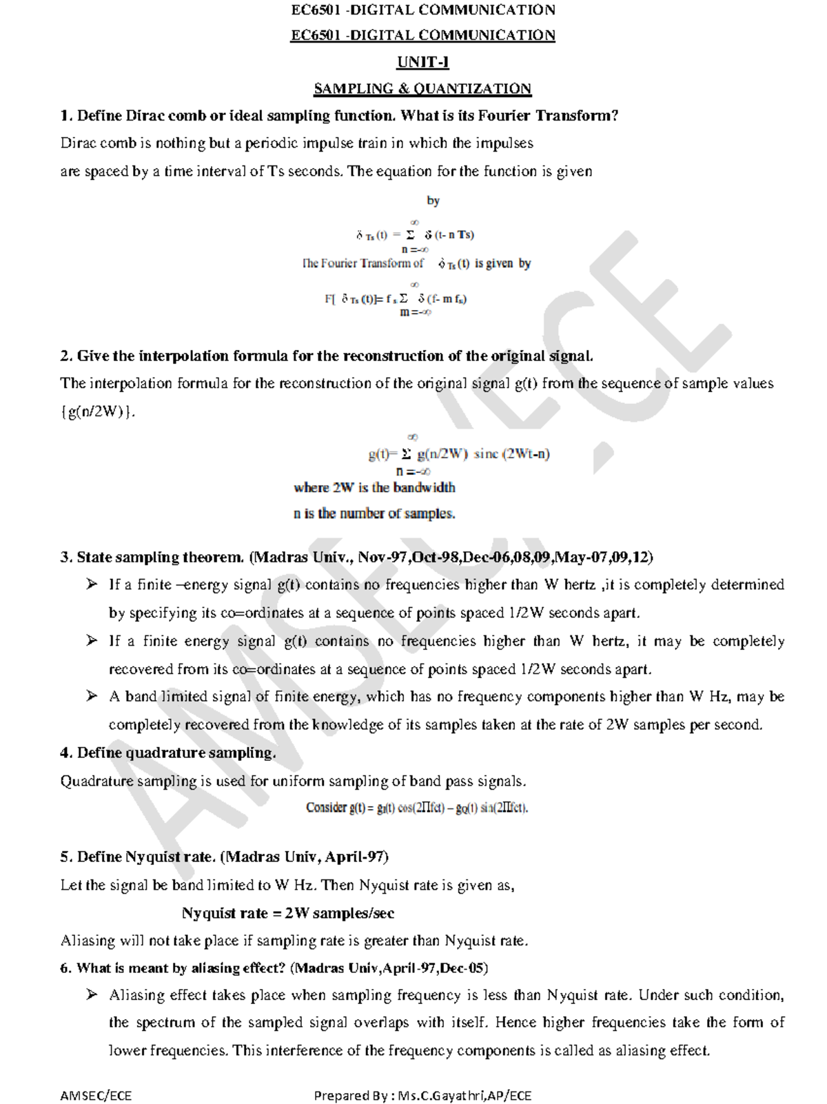 EC6501 - Digital communication - EC6501 -DIGITAL COMMUNICATION UNIT-I ...
