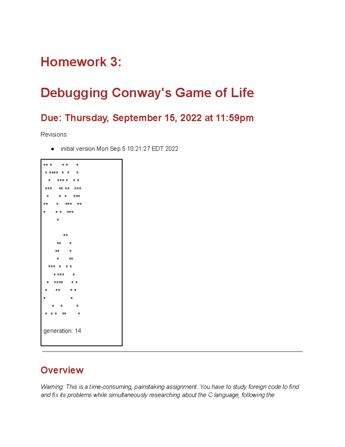 Homework 3 Debugging Conway's Game of Life - You have to study foreign ...