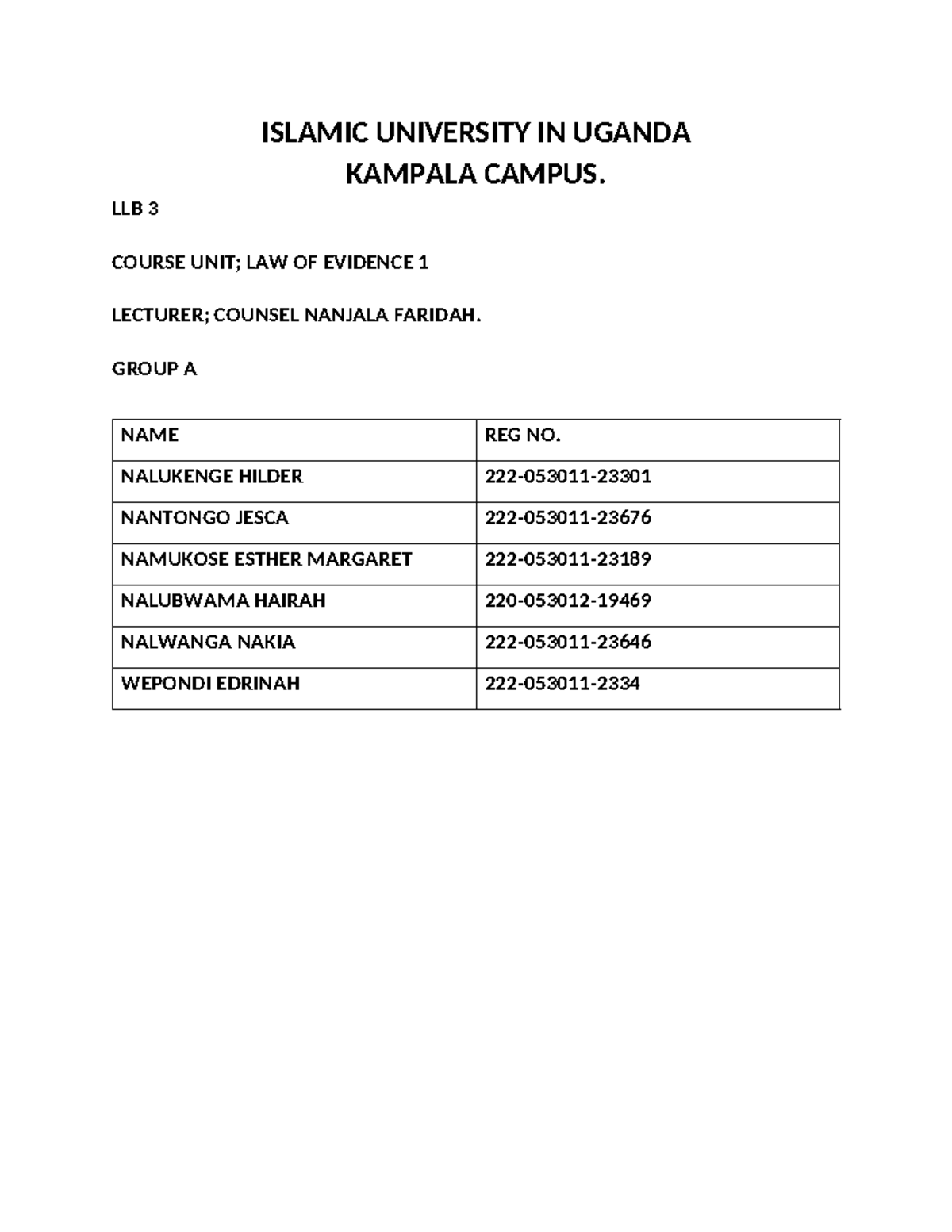 Opinion Evidence - COURSE WORK - ISLAMIC UNIVERSITY IN UGANDA KAMPALA ...